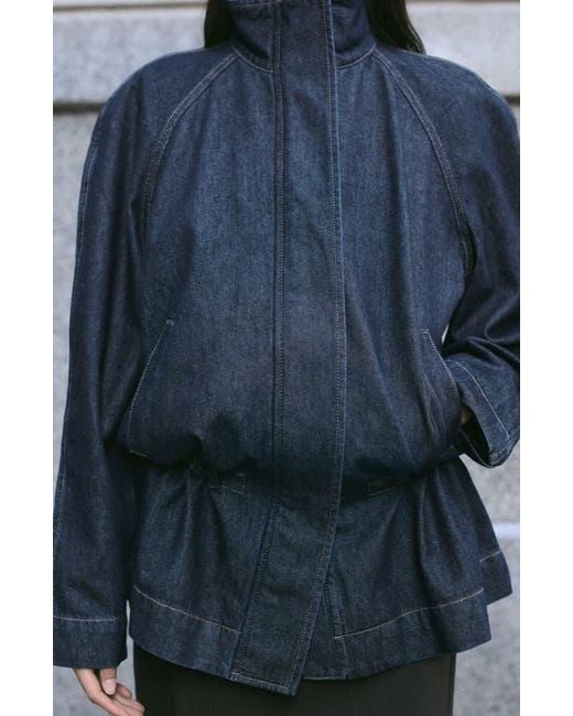 Mango Gathered Waist Denim Parka in Blue | Lyst