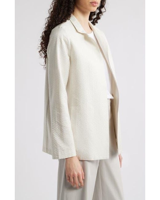Eileen Fisher Stand Collar Open Front Silk Jacket in White | Lyst