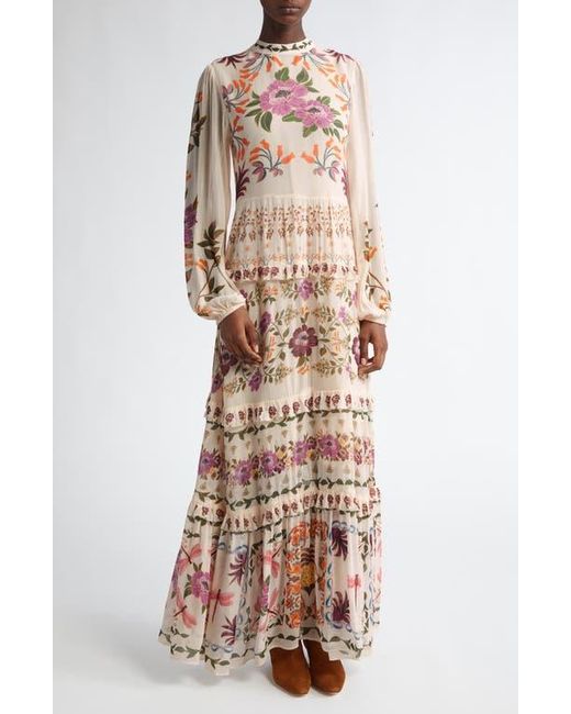 FARM Rio Winter Garden Ruffle Long Sleeve Maxi Dress in Natural | Lyst