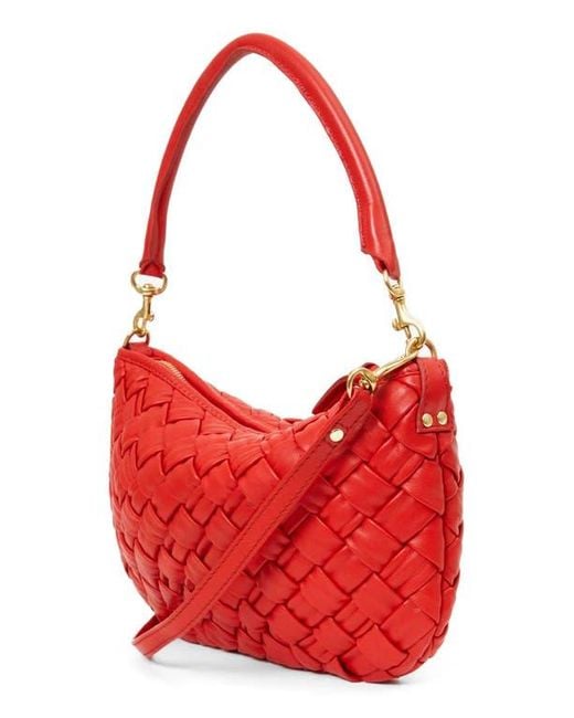 Clare V Petit Moyen Woven Leather Messenger Bag In Red Lyst