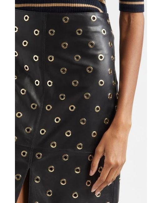 Veronica Beard Anderson Rivet Detail Leather Skirt in Black | Lyst