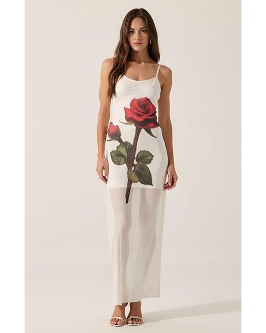 Modenaire Sheer Mesh Maxi Dress With Spaghetti Straps in Natural | Lyst