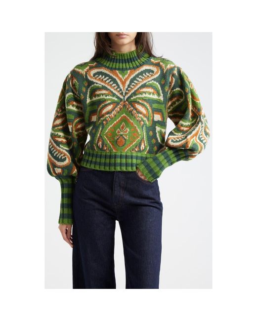 FARM Rio Pineapple Ikat Jacquard Sweater in Green | Lyst