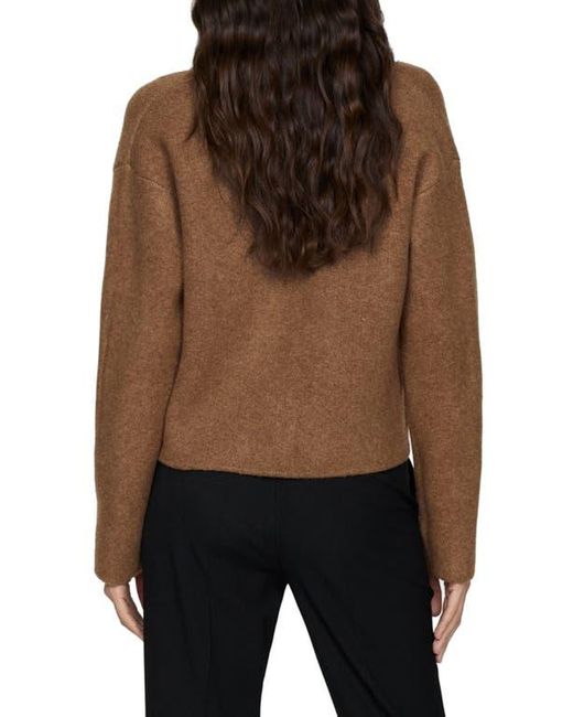 Mango Notch Collar Crop Knit Jacket in Brown | Lyst