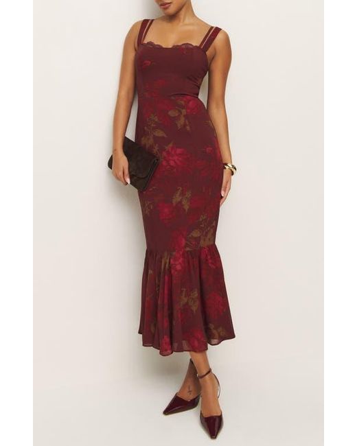 Reformation Irisa Floral Trumpet Dress in Red | Lyst