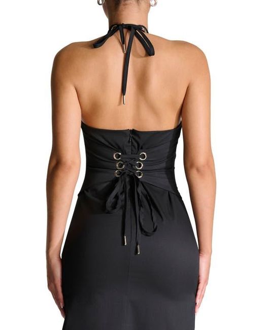 Naked Wardrobe Halter Corset Side Slit Dress in Black | Lyst