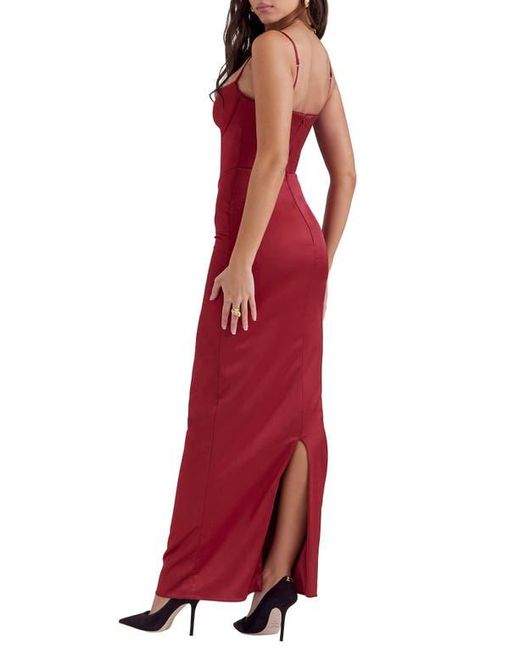 House Of Cb Stefania Underwire Corset Bodice Satin Gown in Red | Lyst