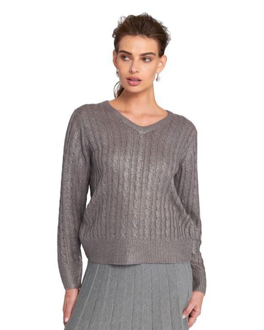 Elle Collection Metallic Cable Knit Embellished Sweater in Gray | Lyst