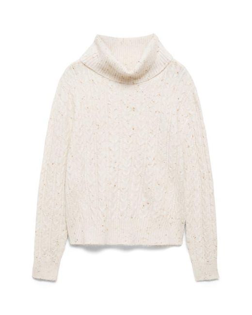 Mango Twisted Cable Knit Donegal Turtleneck Sweater in White | Lyst
