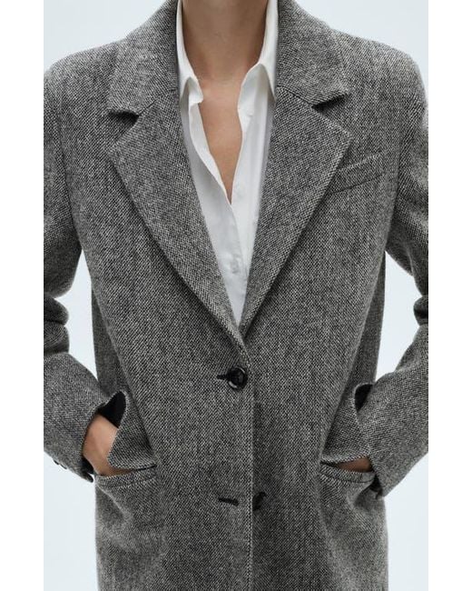 Mango Tweed Longline Coat in Gray | Lyst