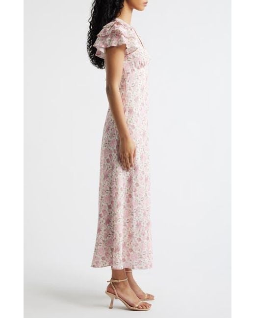 Lulus Vienna Floral Flutter Sleeve Maxi Dress in Pink | Lyst