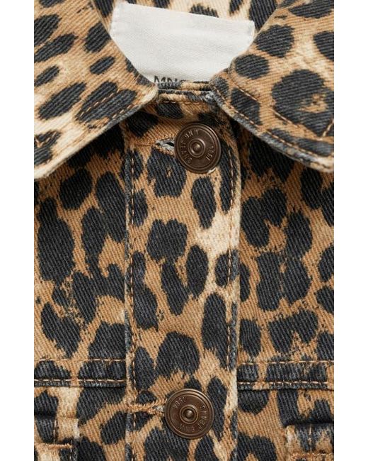 Mango Leopard Print Denim Trucker Jacket in Natural | Lyst