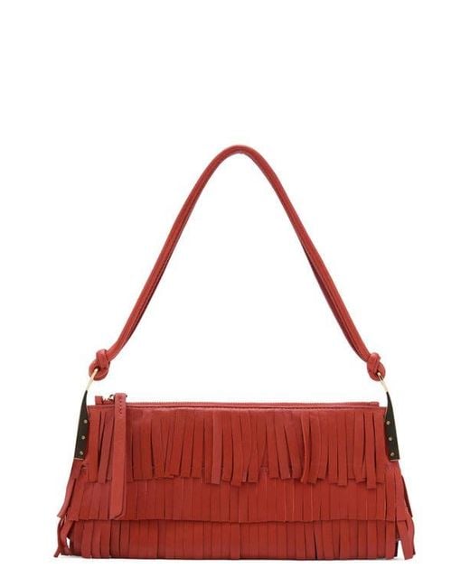Mango Fringe Leather Shoulder Bag in Red | Lyst