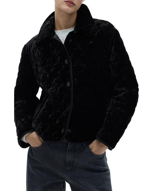 Mango Velvet Quilted Jacket in Black | Lyst