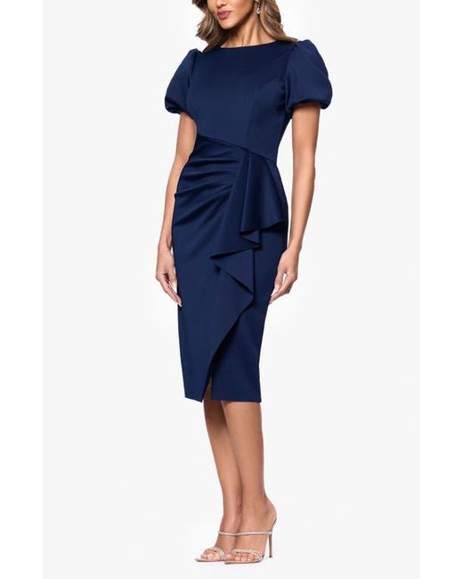 Xscape Evenings Puff Sleeve Sheath Cocktail Dress in Blue | Lyst
