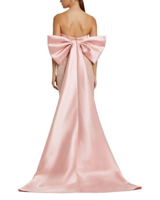 Mac Duggal Strapless Embellished Gown With Back Bow Detail in Pink | Lyst