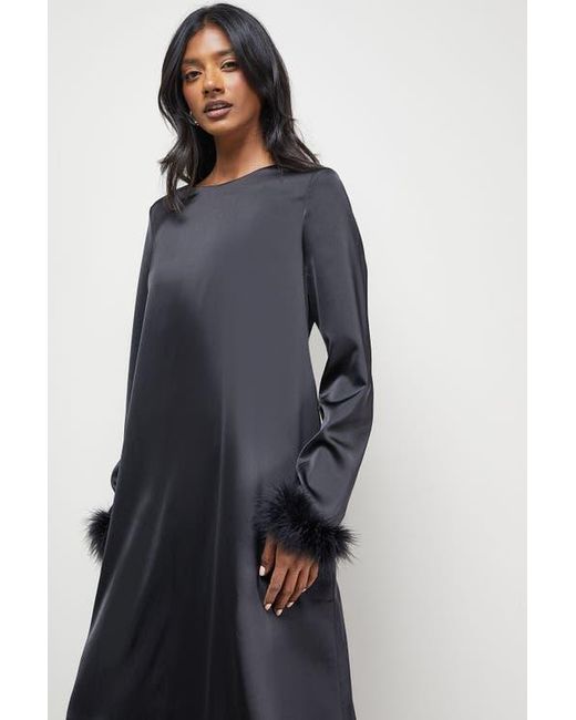 Warehouse Feather High Neck Swing Midi Dress in Blue | Lyst