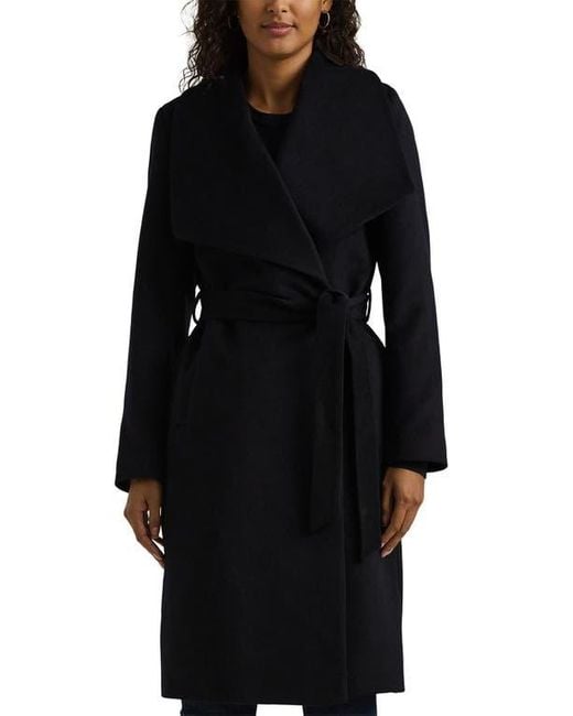 Ralph Lauren Longline Wool Blend Wrap Coat in Black | Lyst