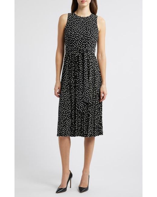 Anne Klein Polka Dot Pleat Skirt Midi Dress in Black | Lyst