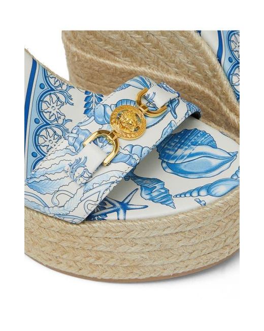 Versace Medusa Espadrille Wedge Sandal in Blue | Lyst