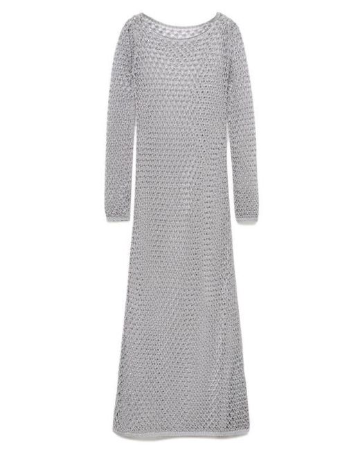 Mango Metallic Long Sleeve Sheer Maxi Dress | Lyst