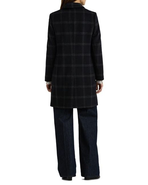 Ralph Lauren Windowpane Check Wool Blend Reefer Coat in Black | Lyst