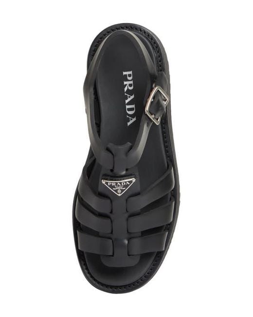 Prada Platform Cage Sandal in Black | Lyst