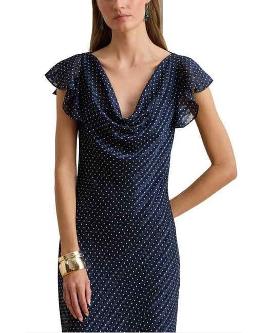 Ralph Lauren Lusita Burnout Cowl Neck Gown in Blue | Lyst