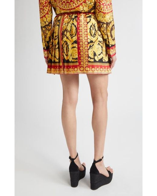 Versace Barocco 92 Pleated Silk Twill Skirt in Yellow | Lyst