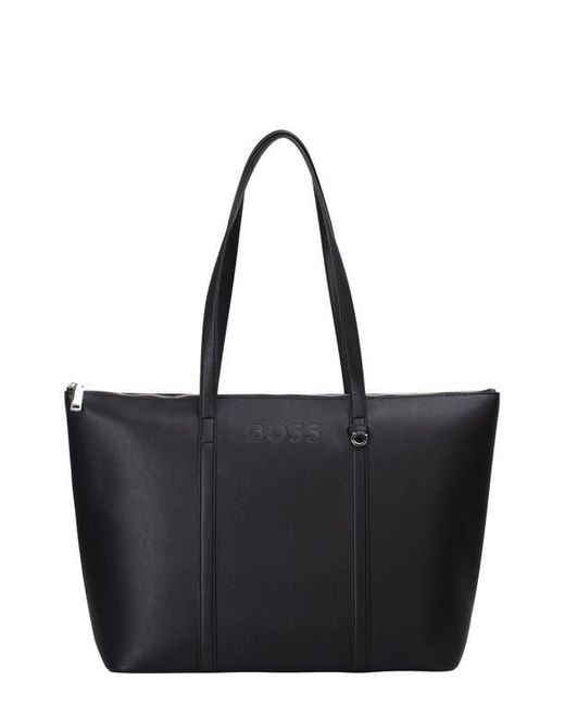 BOSS Addison Faux Leather Tote in Black | Lyst