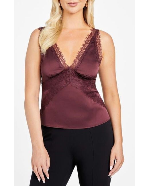 Marciano Jael Lace Trim Satin Camisole in Purple | Lyst