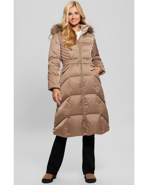 Guess Olga Down Puffer Coat With Removable Hood in Natural | Lyst