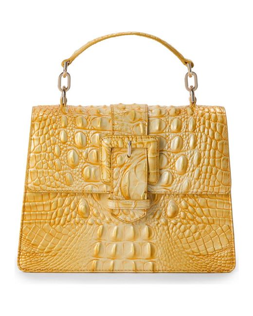 Brahmin Small Hallie Croc Embossed Leather Top Handle Bag in Yellow | Lyst