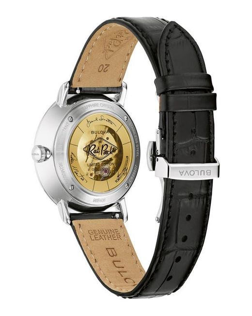 Bulova Frank Sinatra Rat Pack Leather Strap, 40Mm in Metallic for Men ...