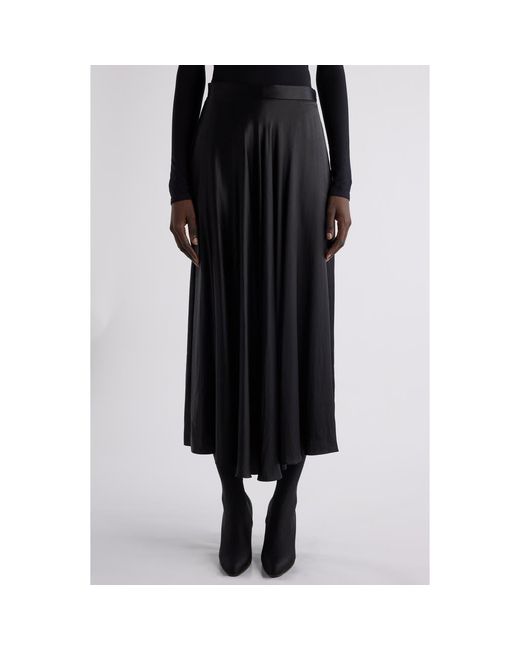 Balenciaga Asymmetric Satin Midi Skirt in Black | Lyst