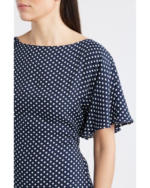 Reformation Maeva Polka Dot Flutter Sleeve Midi Dress in Blue | Lyst