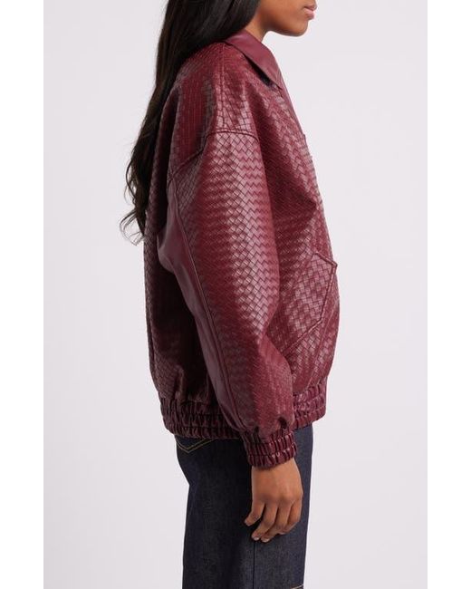 Lioness Kenny Woven Faux Leather Bomber Jacket in Red | Lyst