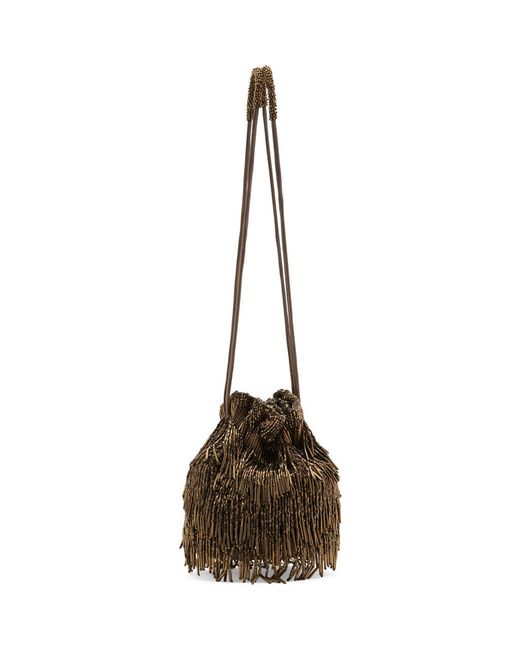 Mango Beaded Drawstring Bucket Bag in Brown | Lyst