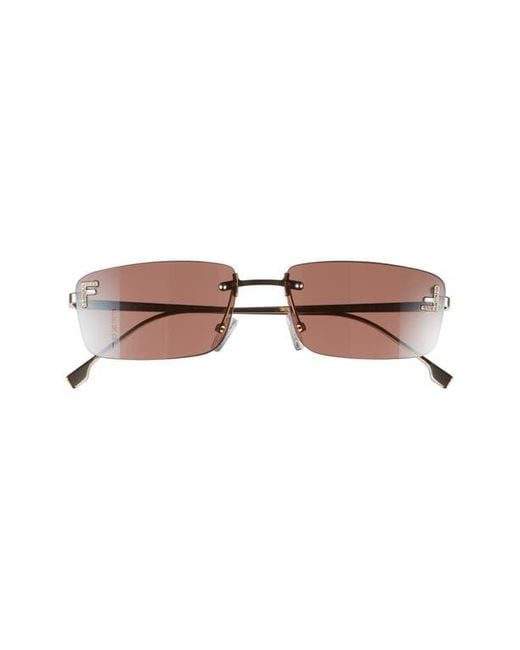 Fendi First Rimless Rectangular Sunglasses in Brown | Lyst
