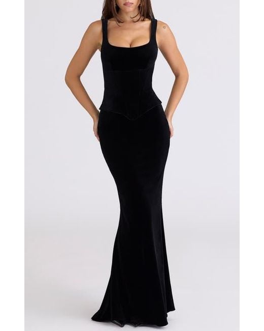 House Of Cb Yasmina Stretch Velvet Corset Gown in Black | Lyst