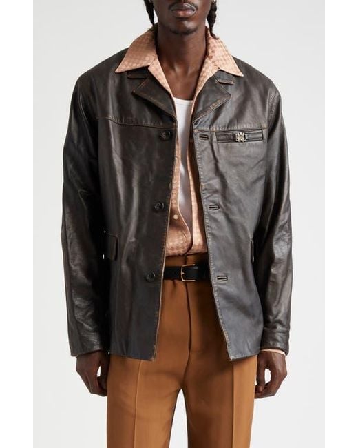Amiri Tumbled Leather Notched-Collar Jacket in Black for Men | Lyst