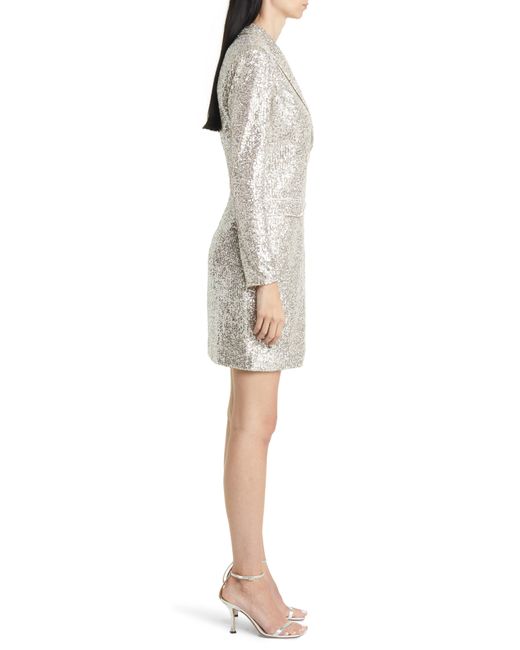 Eliza J Sequin Long Sleeve Tuxedo Cocktail Dress In Natural Lyst