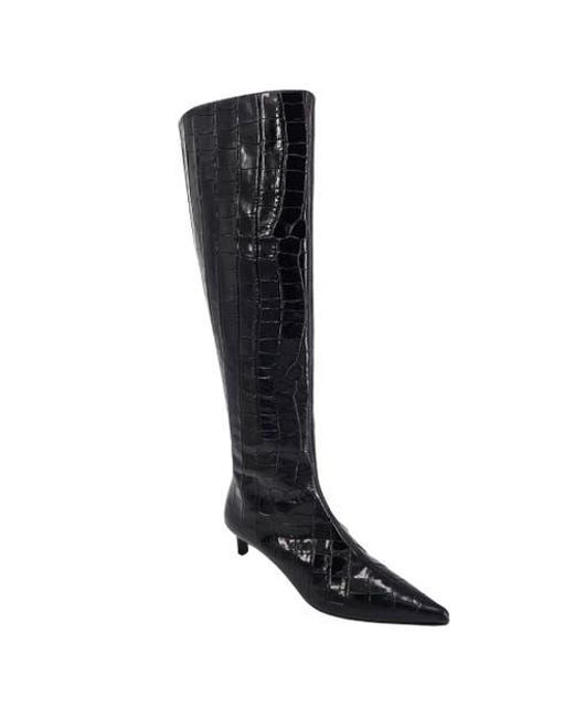 Madison Maison Tall Moc Croc Pointy Toe Kitten Heel Boot in Black | Lyst