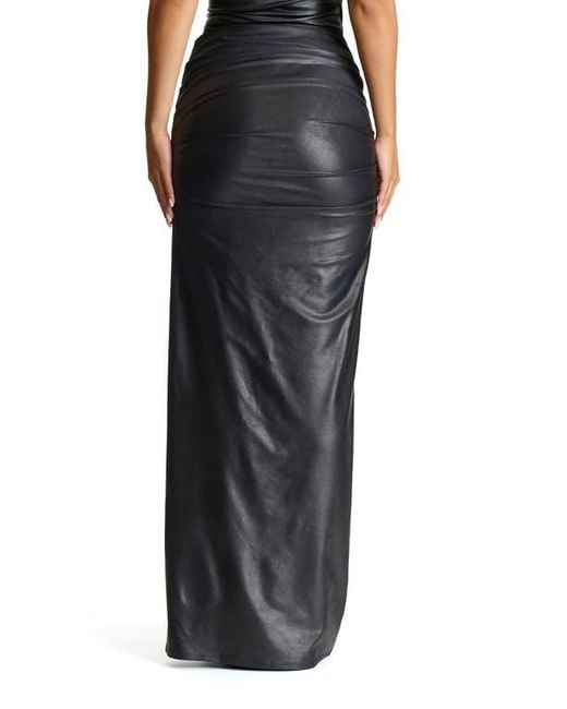 Naked Wardrobe Draped Faux Leather Maxi Skirt in Black | Lyst