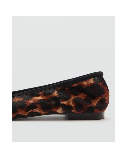 Mango Leopard Print Genuine Calf Hair Ballerina Flat in Black | Lyst