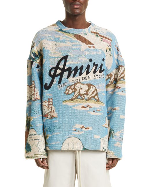 Amiri Tapestry California Cotton Crewneck Sweater in Blue for Men | Lyst