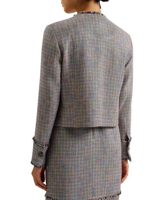 Ted Baker Mayumi Metallic Tweed Crop Jacket in Gray | Lyst