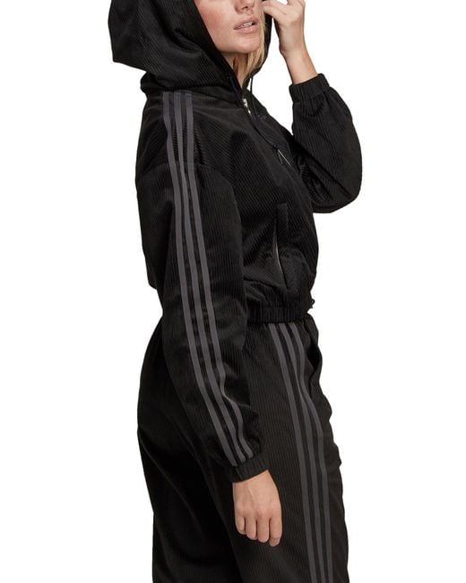 adidas Originals Corduroy Hooded Crop Track Jacket in Black - Lyst