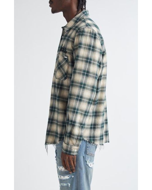 Amiri Shotgun Distressed Plaid Flannel Button-Up Shirt in Green for Men ...