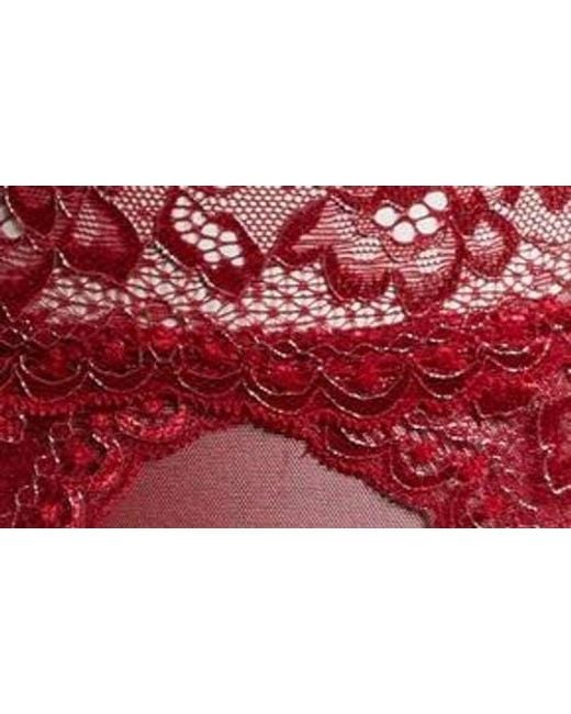 Coquette Lace Underwire Bra & Crotchless Garter Panty Set in Red | Lyst
